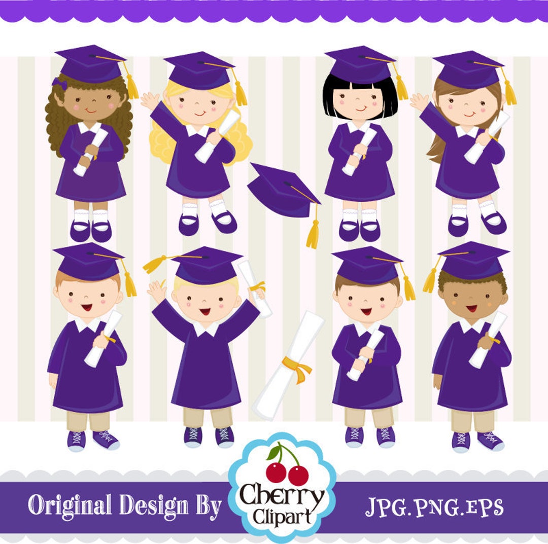 Graduation Boys and Girls Digital Clip Art Set purple preschool, High ...
