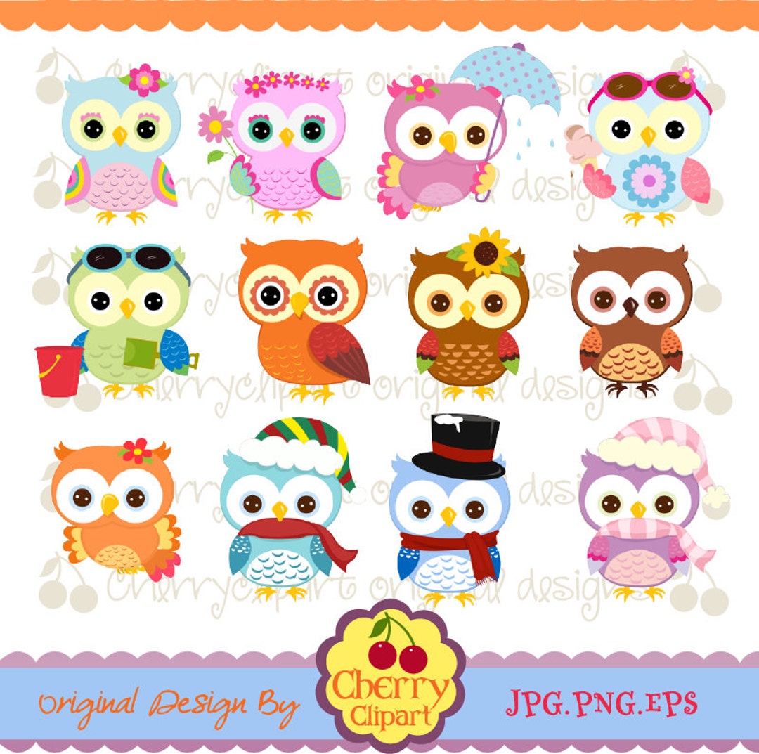 Owls Png Clip Art Set for Paper Crafts, Card Making, Scrapbooking, Web ...