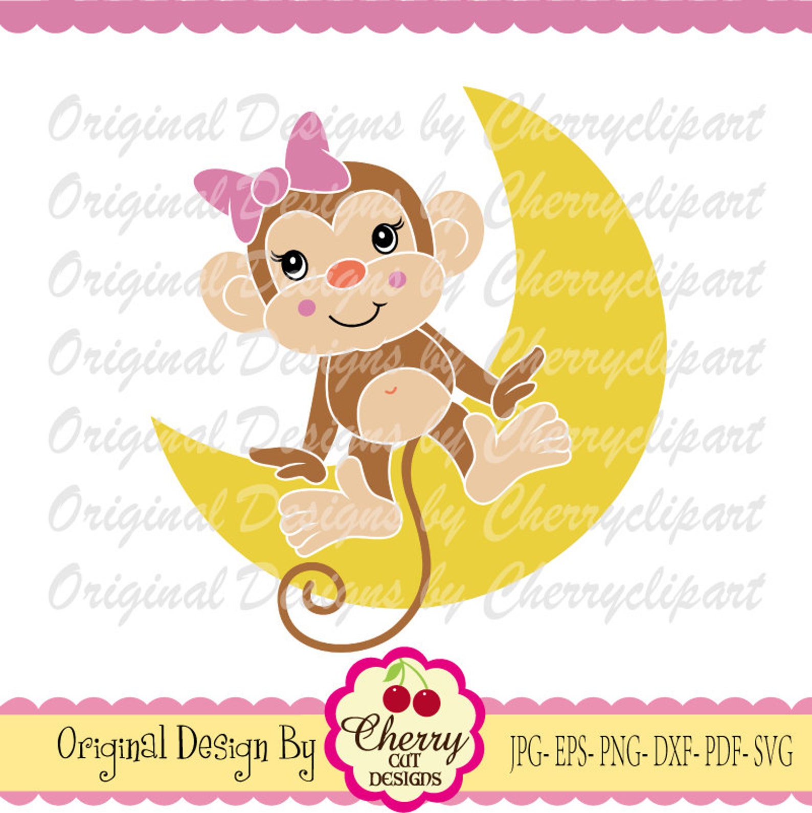 Monkey Girl SVG DXF Baby Monkey on the Moon Svg Silhouette & - Etsy