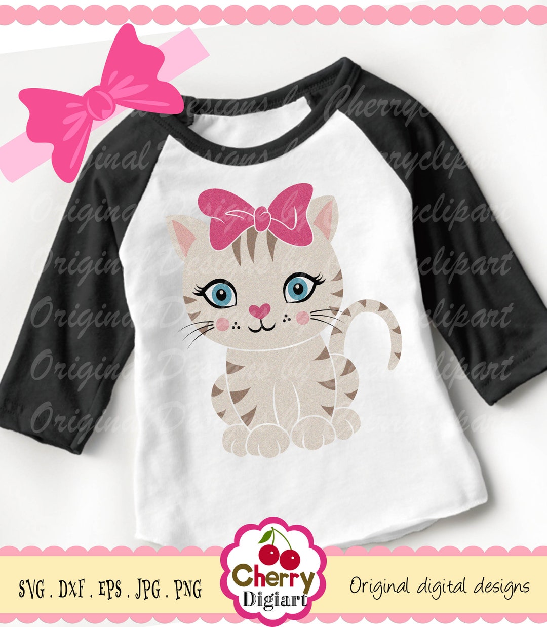 Cat SVG DXF, Cat With Bow Svg, Kitty Cat Svg, Cat Stamp Lines, Farm ...