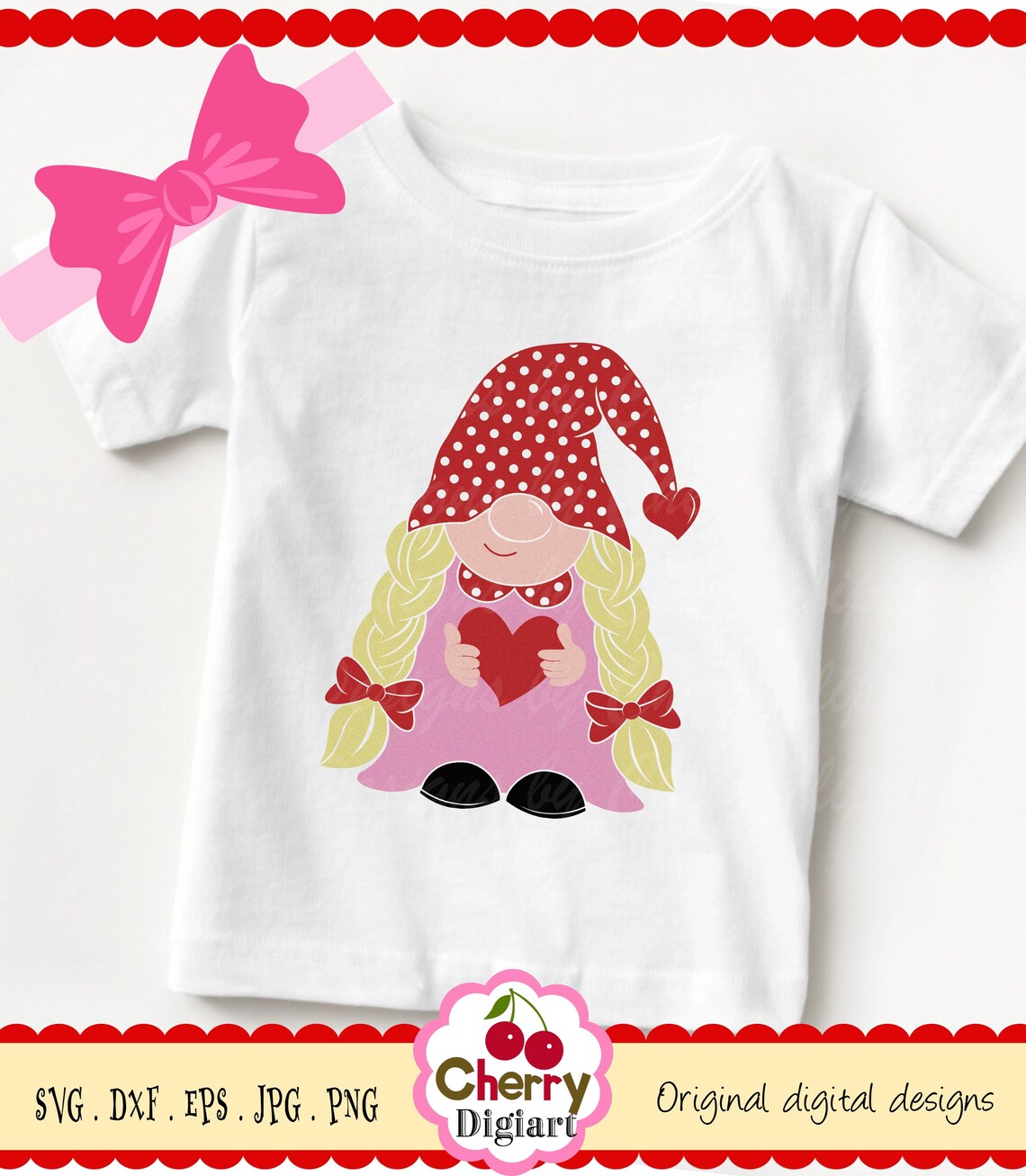 Valentines Day Gnome Girl svgSweet Gnome Love heart svg | Etsy