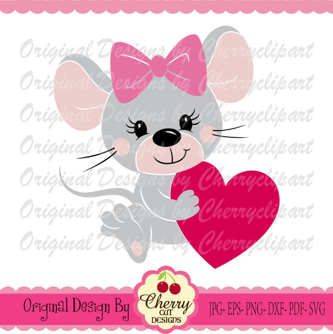 Sweet Mouse Svg, Baby Mouse Girl With Heart Svg Silhouette & Cricut Cut ...