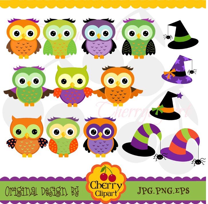 Halloween Cute Owls Digital Clipart Elements Set for personal | Etsy