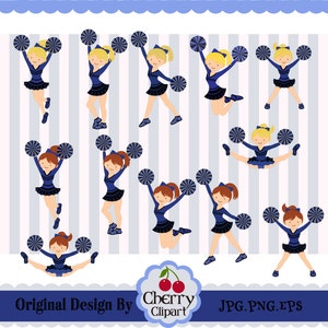 Royal Blue and Black Cheerleaders Digital Clipart Set,cheerleader Girls ...