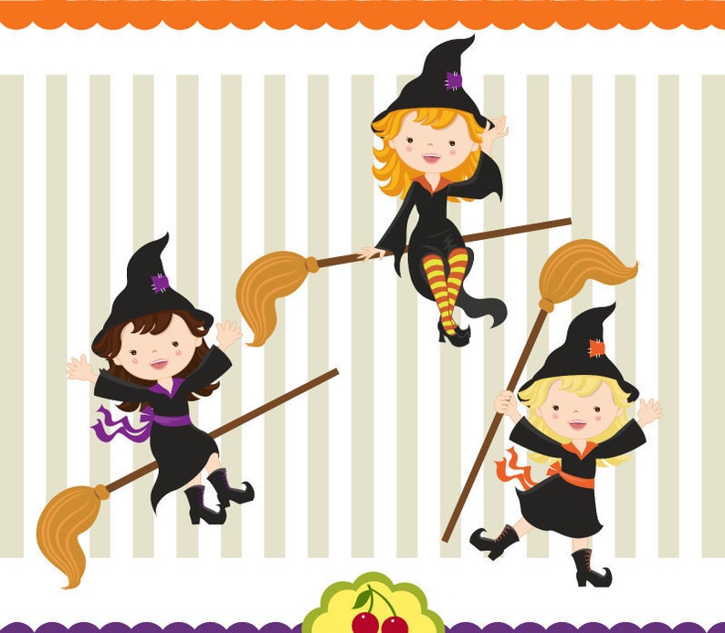 Halloween Cute Witches Digital Clipart Set - Etsy