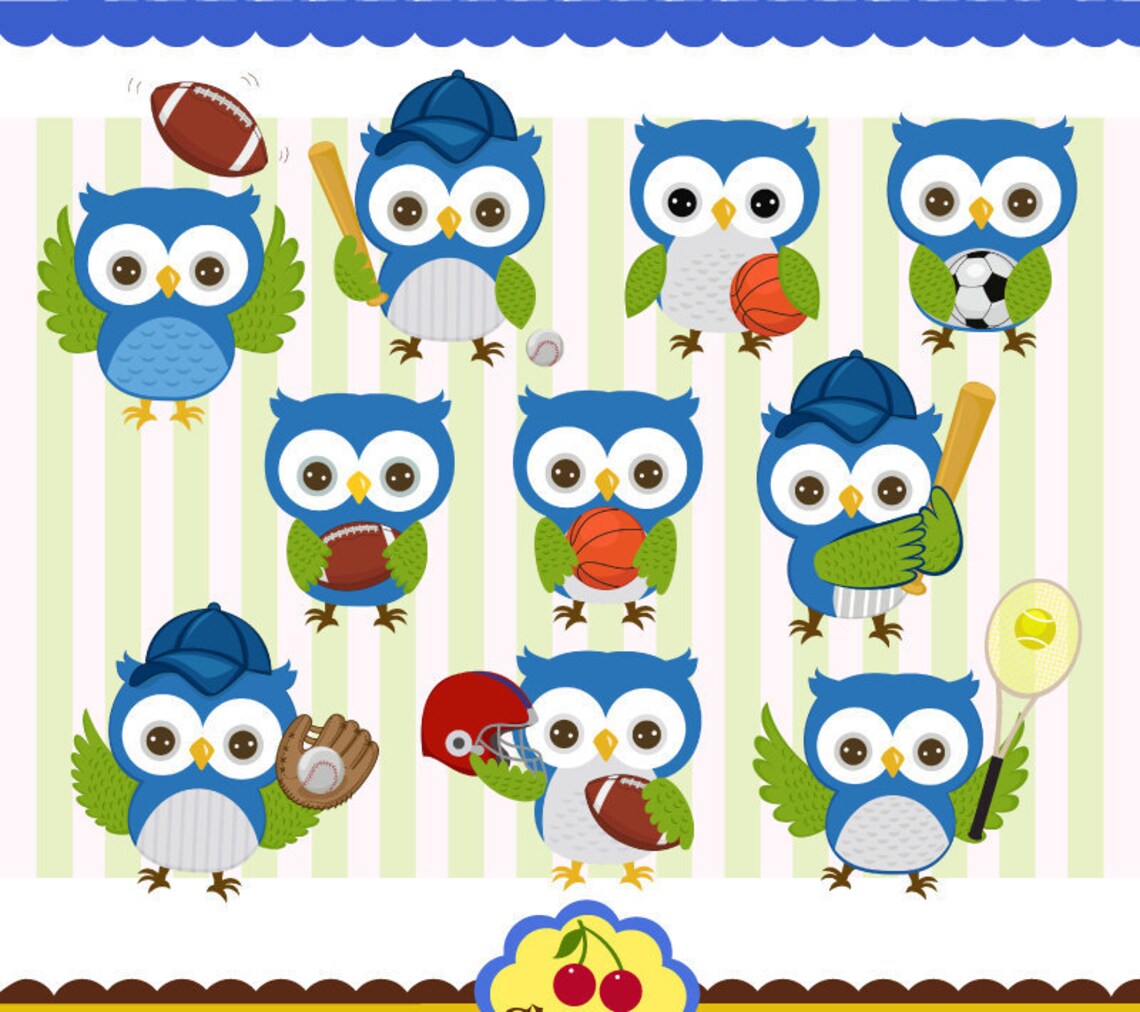 Sports Owls Digital Clip Art Set personal and Commercial Use | Etsy