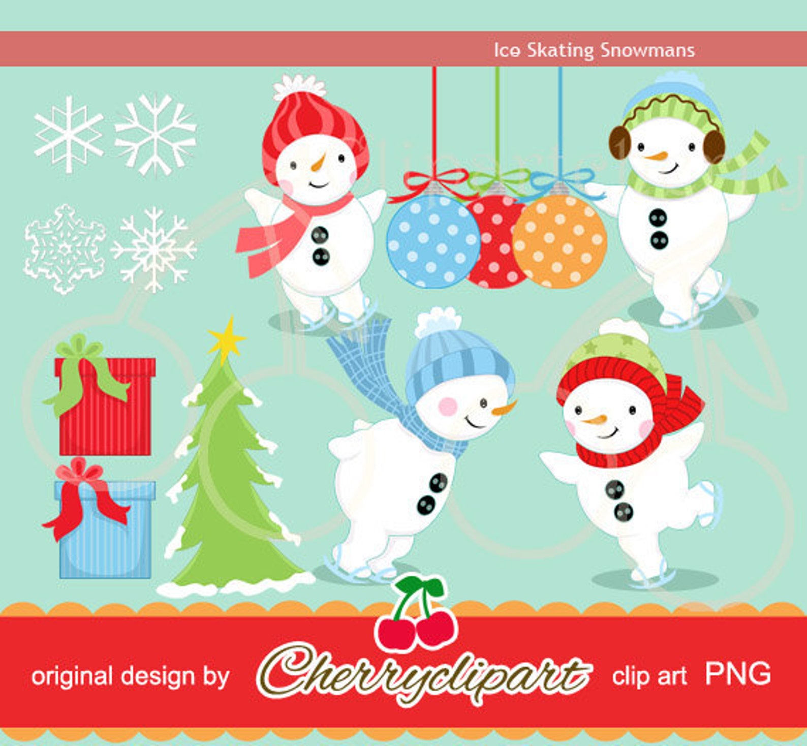 Ice Skating Snowman Digital Clipart Set-personal and | Etsy