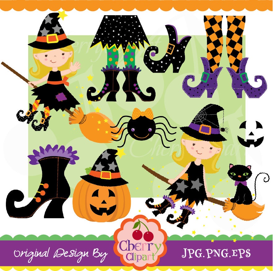 Halloween Cute Witches and Witch Feet Digital Clipart Set - Etsy UK