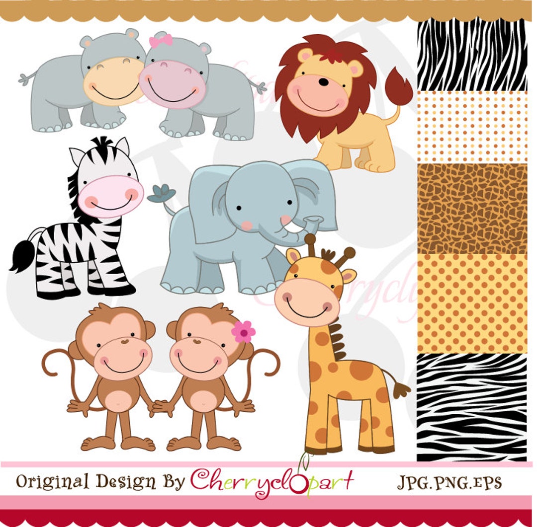 Jungle Cute Animals Png, Digital Clipart and Digital Papers Set NO ...