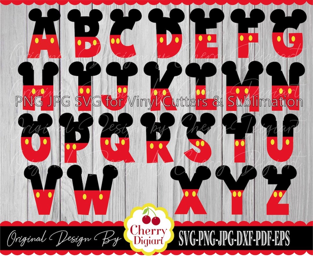 Mickey Alphabet Letters Monogram Bundle - SVG PNG Files for Vinyl ...