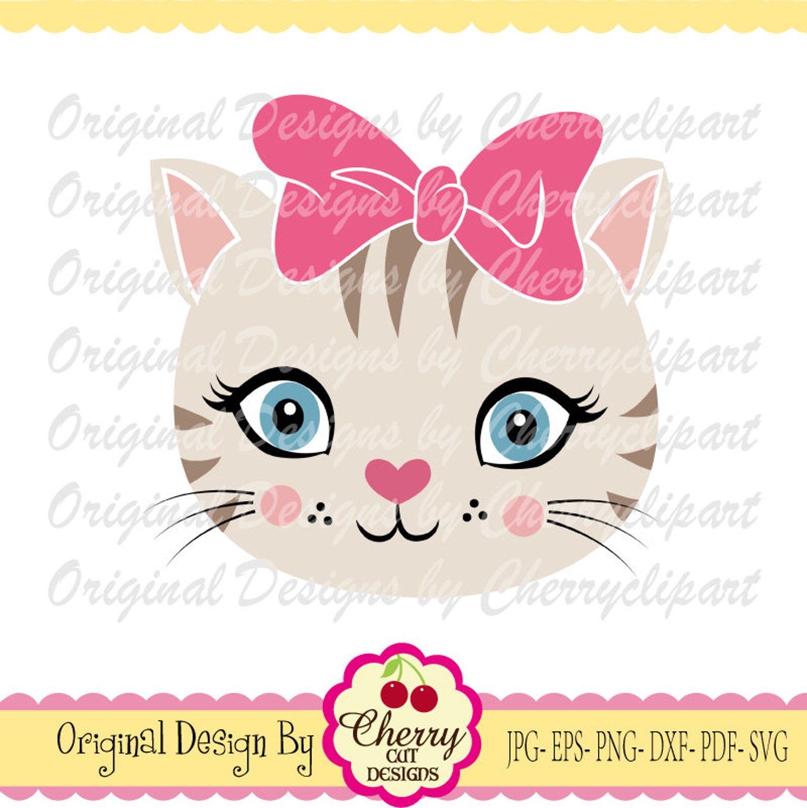 SVG DXF Cat Face SVG Kitty Cat Svg Cat With Bow Svg - Etsy