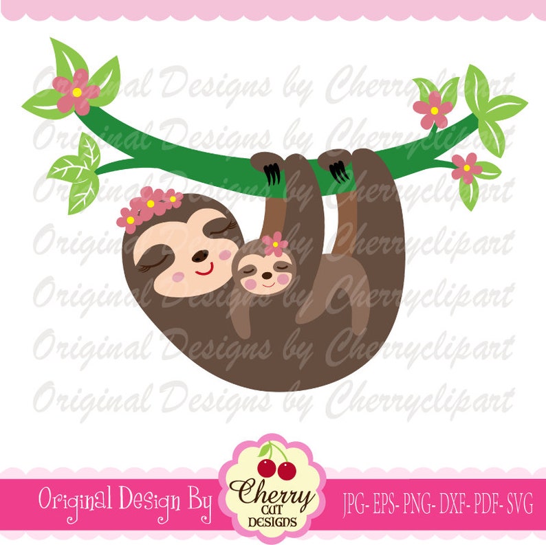 Sloth Mom and Baby Svg Sleepy Sloth Sloth With Flowers | Etsy