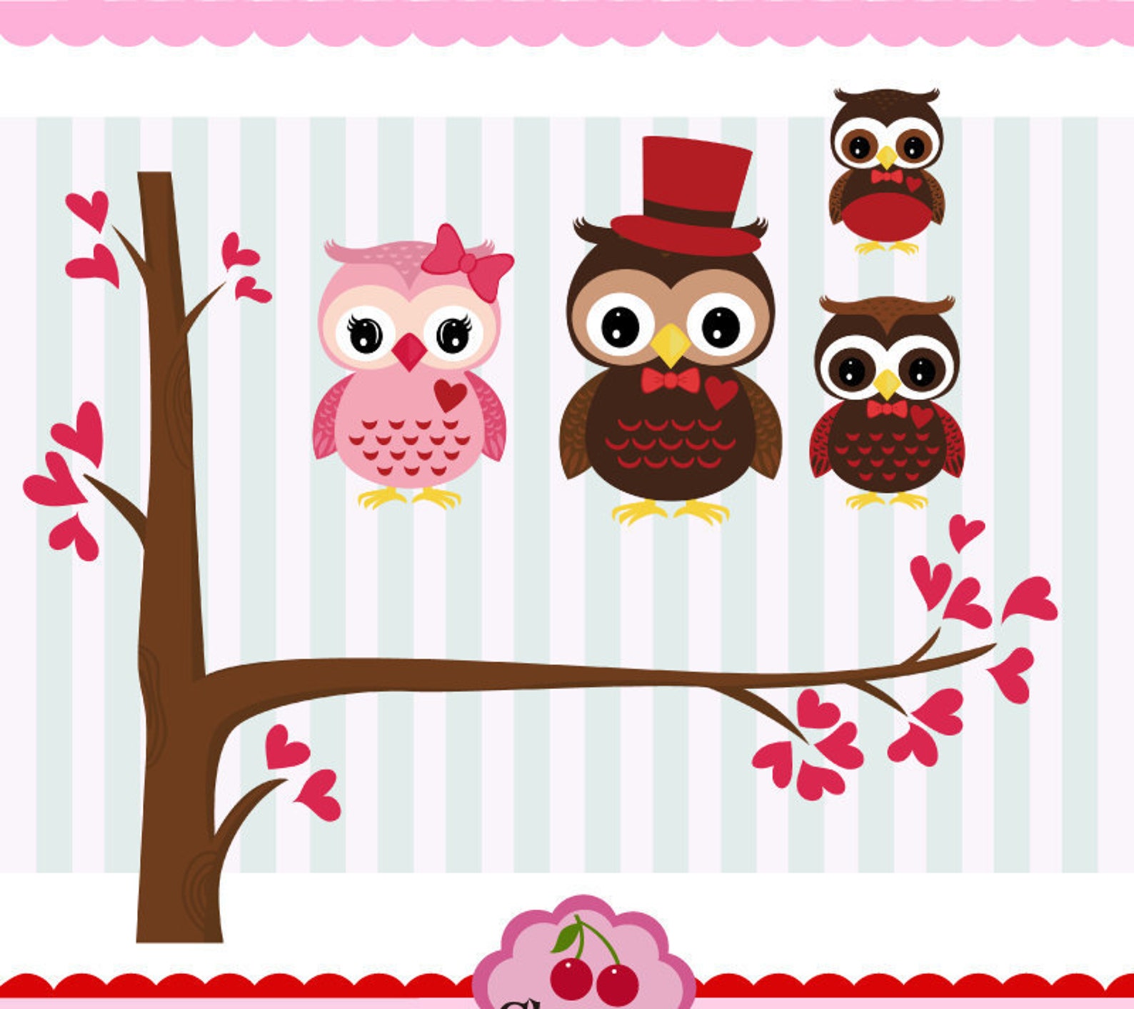 Valentine Owsl Family Valentine's Day Sweet Owls Clip Art Set VAL002 - Etsy