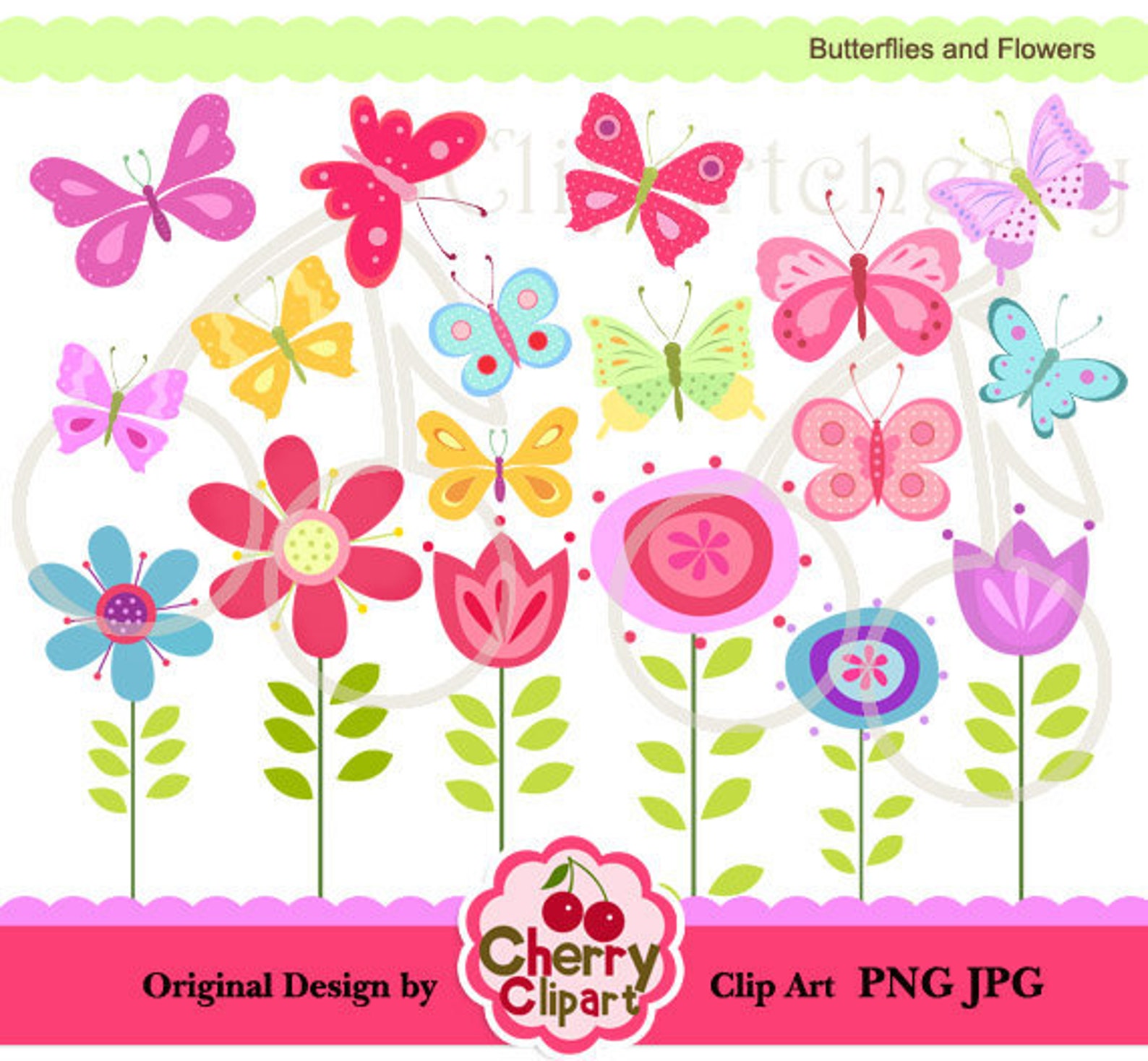 Pretty Butterflies and Flowers Digital Clipart Set - Etsy