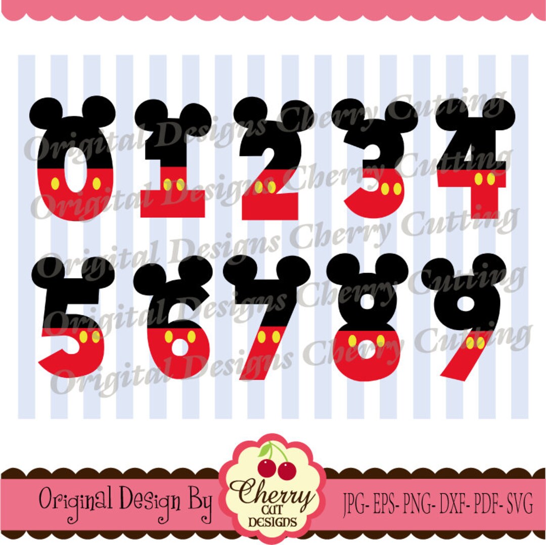 Birthday Numbers Svg Png, 0 Through 9 Mickey Numbers Silhouette ...