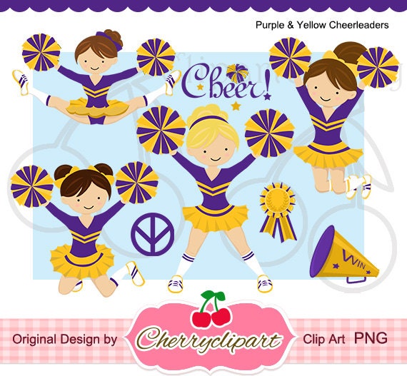 Purple & Yellow Cheerleaders Digital Clipart Set for personal | Etsy