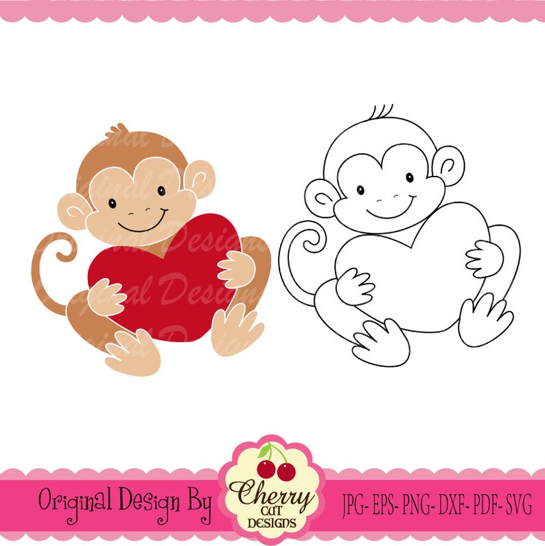 Monkey Svg Dxf Baby Monkey With Heart Svg Dxf - Etsy