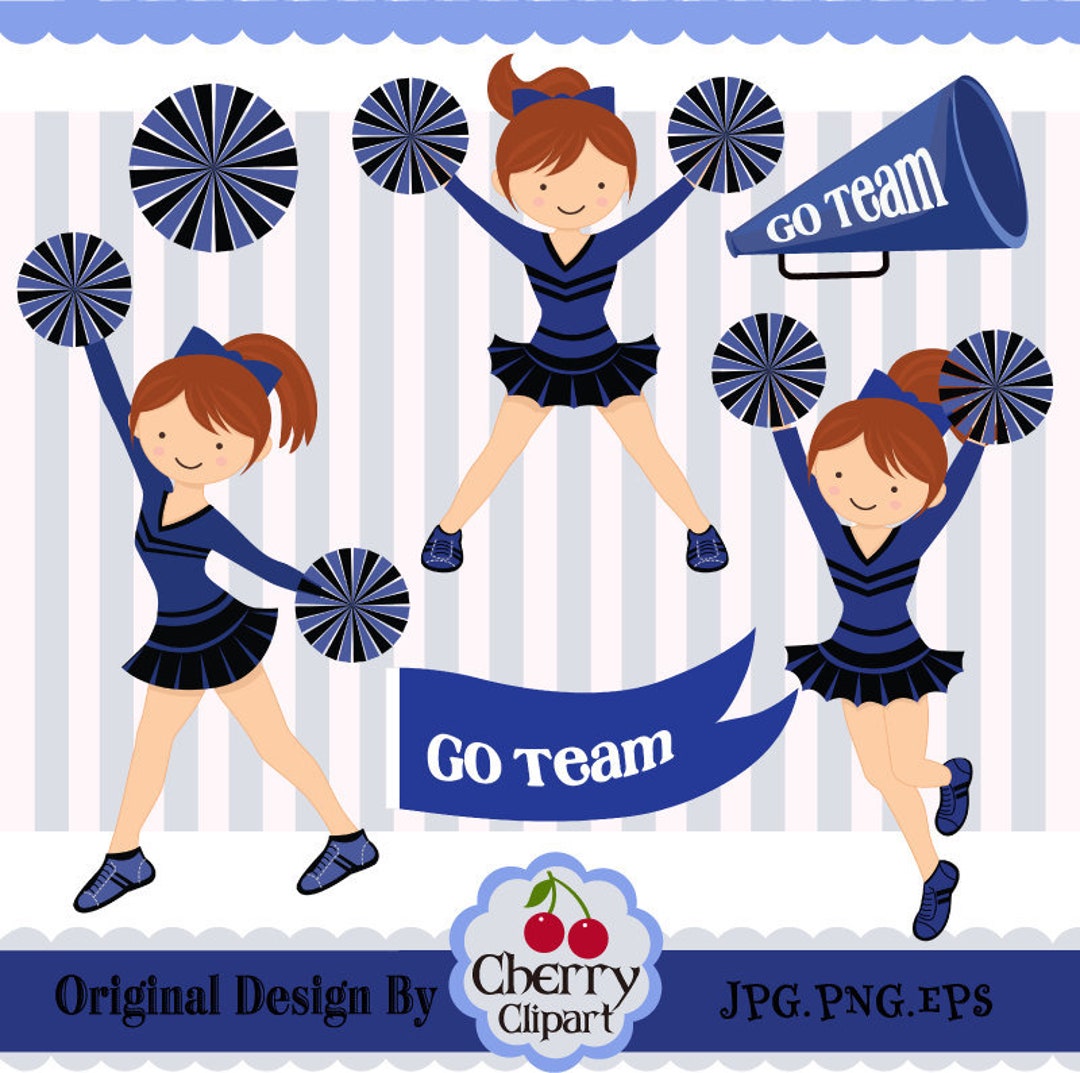 Royal Blue and Black Cheerleaders Digital Clipart Set,cheerleader Girls ...