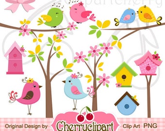 Spring Cute Birds Digital Clipart Set for personal and - Etsy