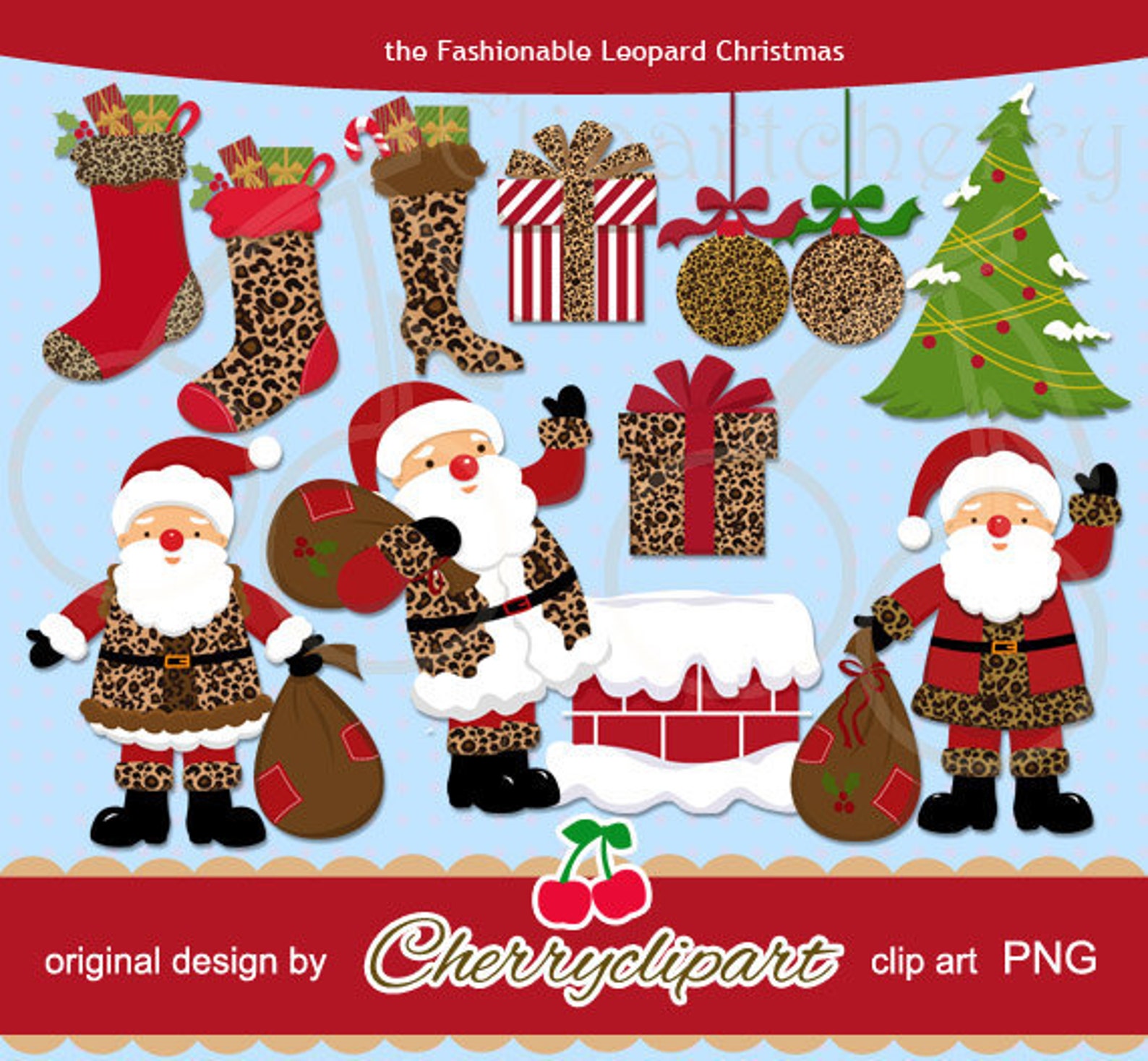Santa Claus and the Fashionable Leopard Christmas Digital - Etsy