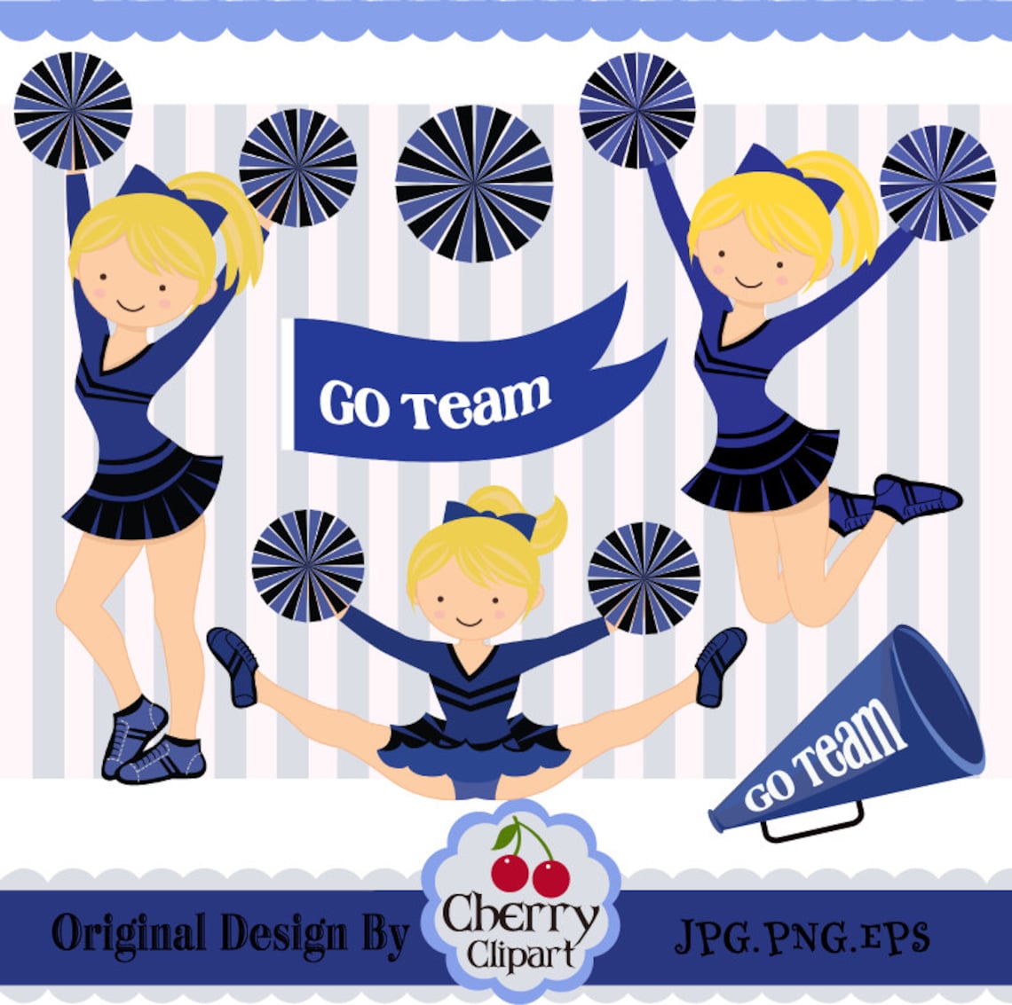 Royal Blue and Black Cheerleaders Digital Clipart | Etsy