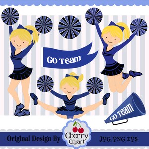 Royal Blue and Black Cheerleaders Digital Clipart Set,cheerleader Girls ...