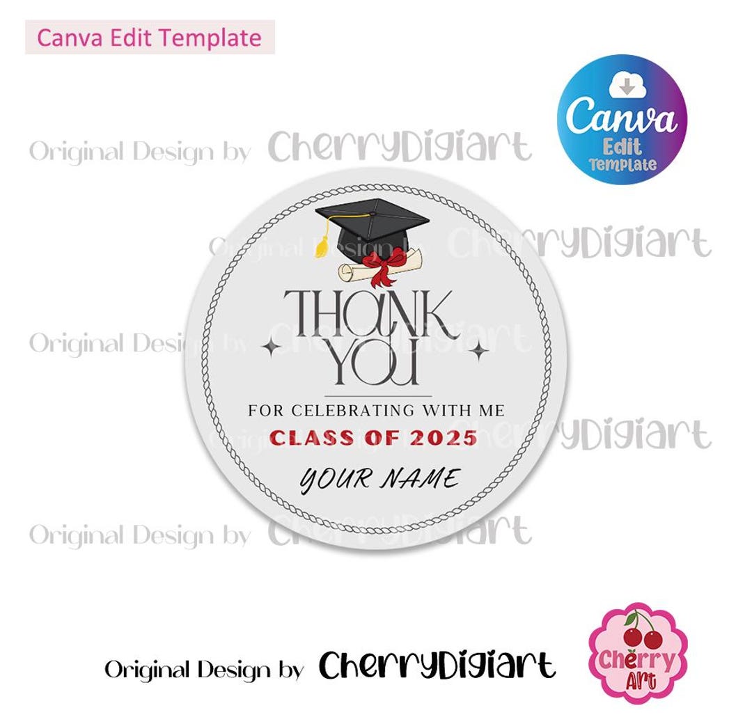 Editable Thank You Grad Label - 2 Inch Printable Sticker Template - Etsy