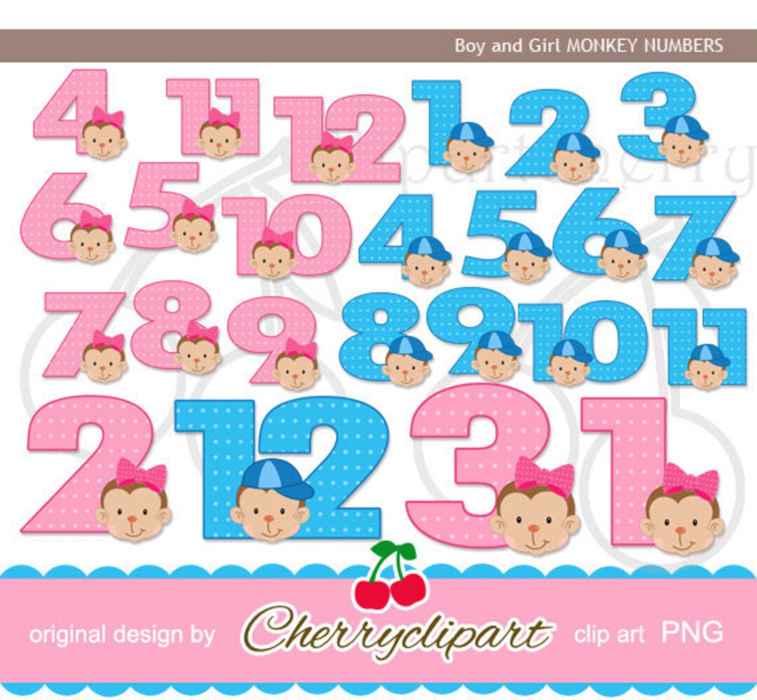 Monkey Numbers PNG Digital Clipart For-personal and Commercial Use-for ...