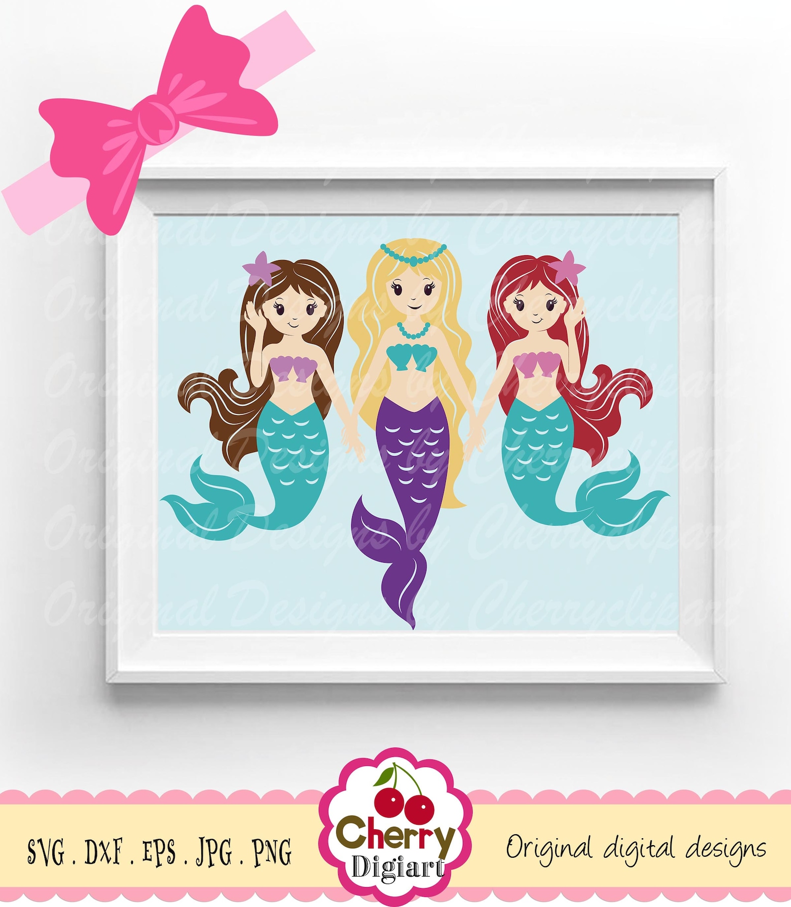 Mermaids SVG: Silhouette & Cricut Cut Design, Mermaid Clip Art (digital ...