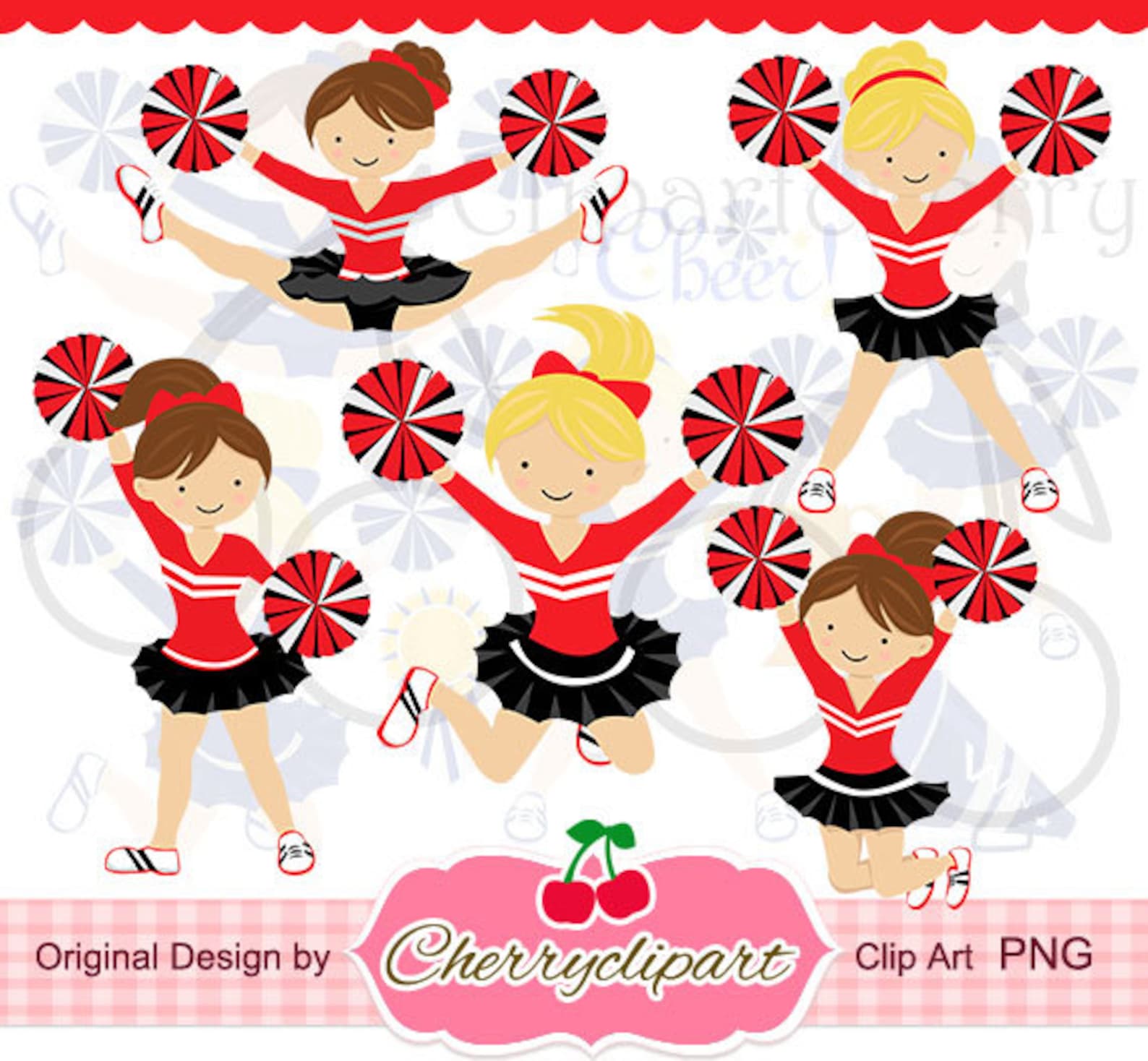 Cheerleaders Set Redblack and White for personal and | Etsy
