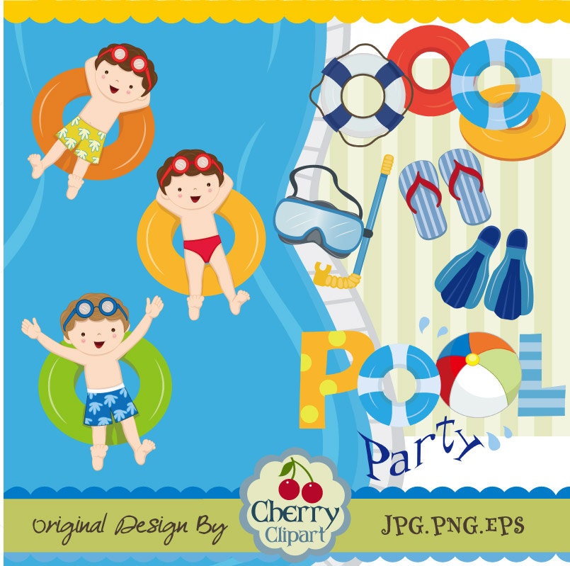 Pool Party Swim Boys Digital Clipart Set personal and - Etsy