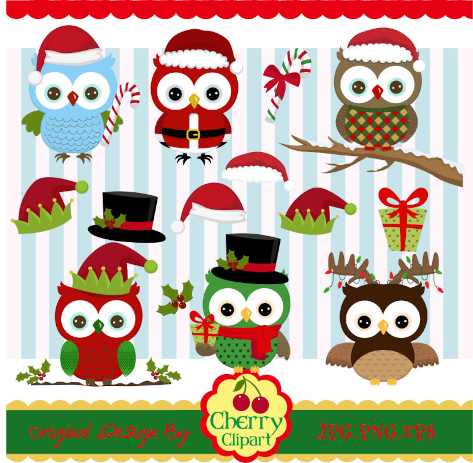 Christmas Owls Clip Art 02christmas Clipartowls Digital Clip - Etsy
