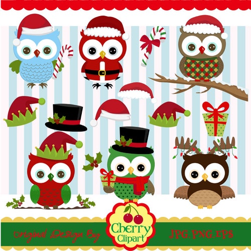 Christmas Owls Digital Clip Art for Personal and Commercial - Etsy
