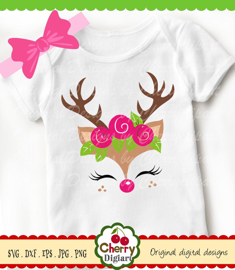 Reindeer With Roses Svg christmas Reindeer Face Svg - Etsy