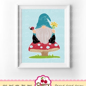 Spring Gnome, Gnome on a Mushroom Svg Silhouette & Cricut Cut Design ...