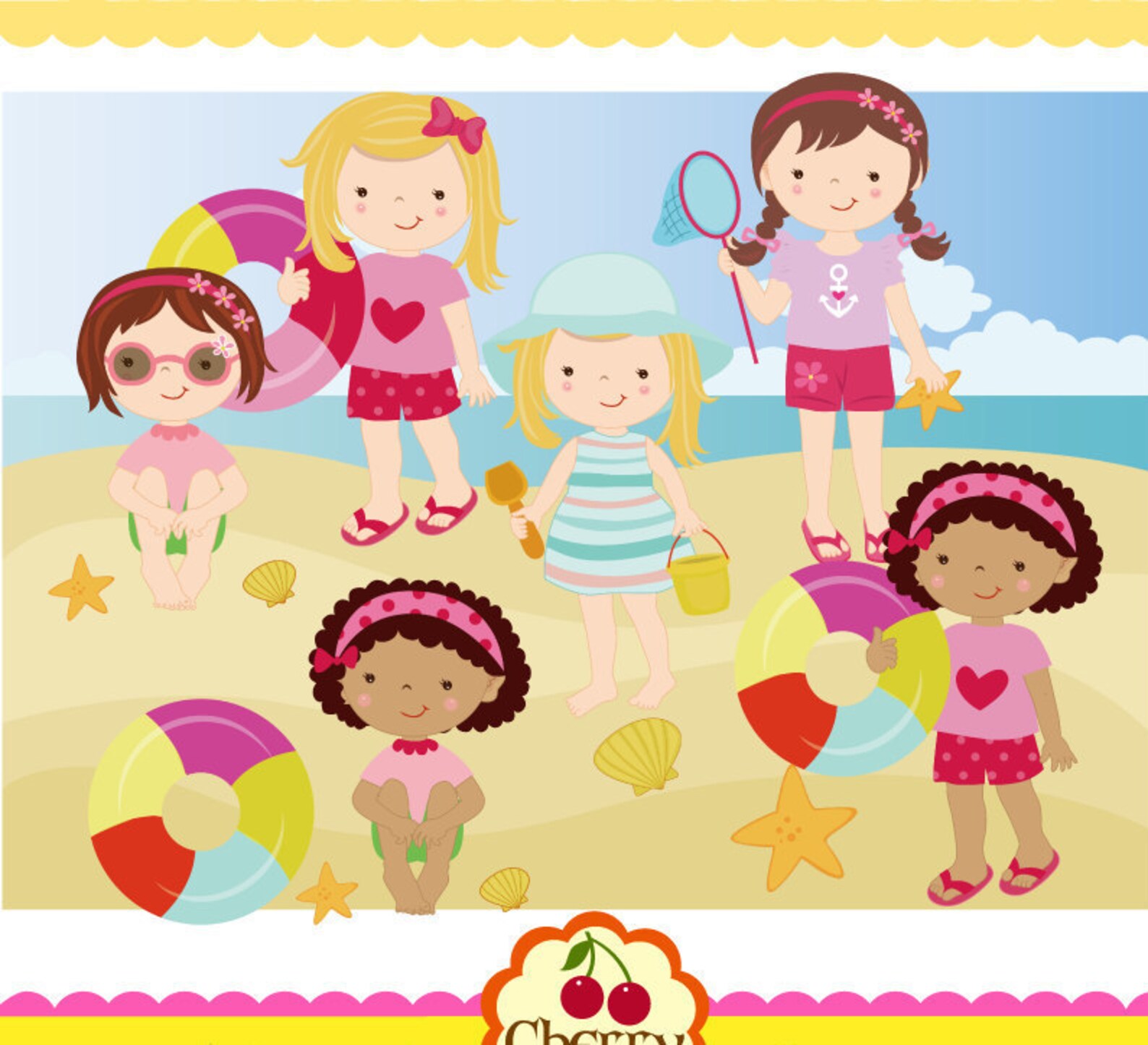 Summer Time Beach Kids for Girls Clip Art Set-personal and - Etsy