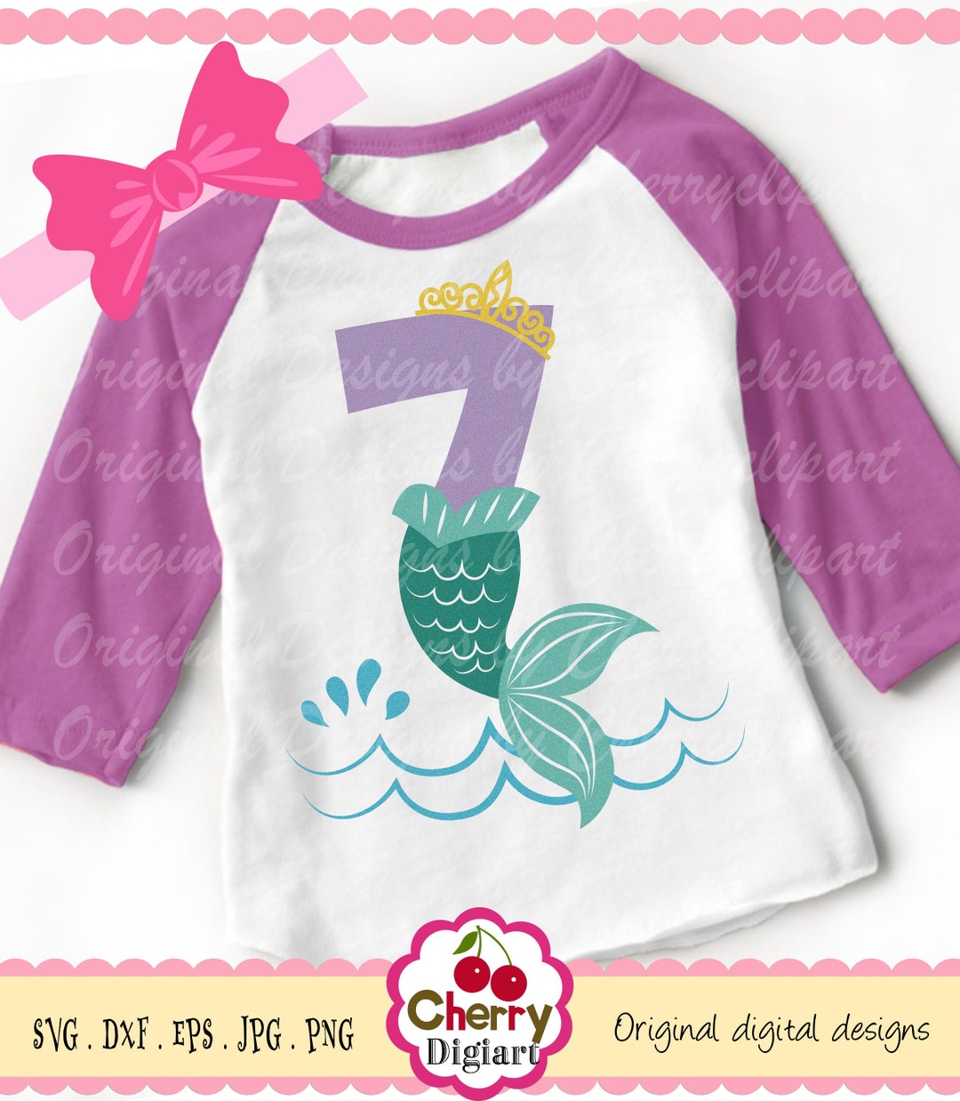 Mermaid Tail Number 7 PNG SVG: Silhouette & Cricut Cut File (digital ...