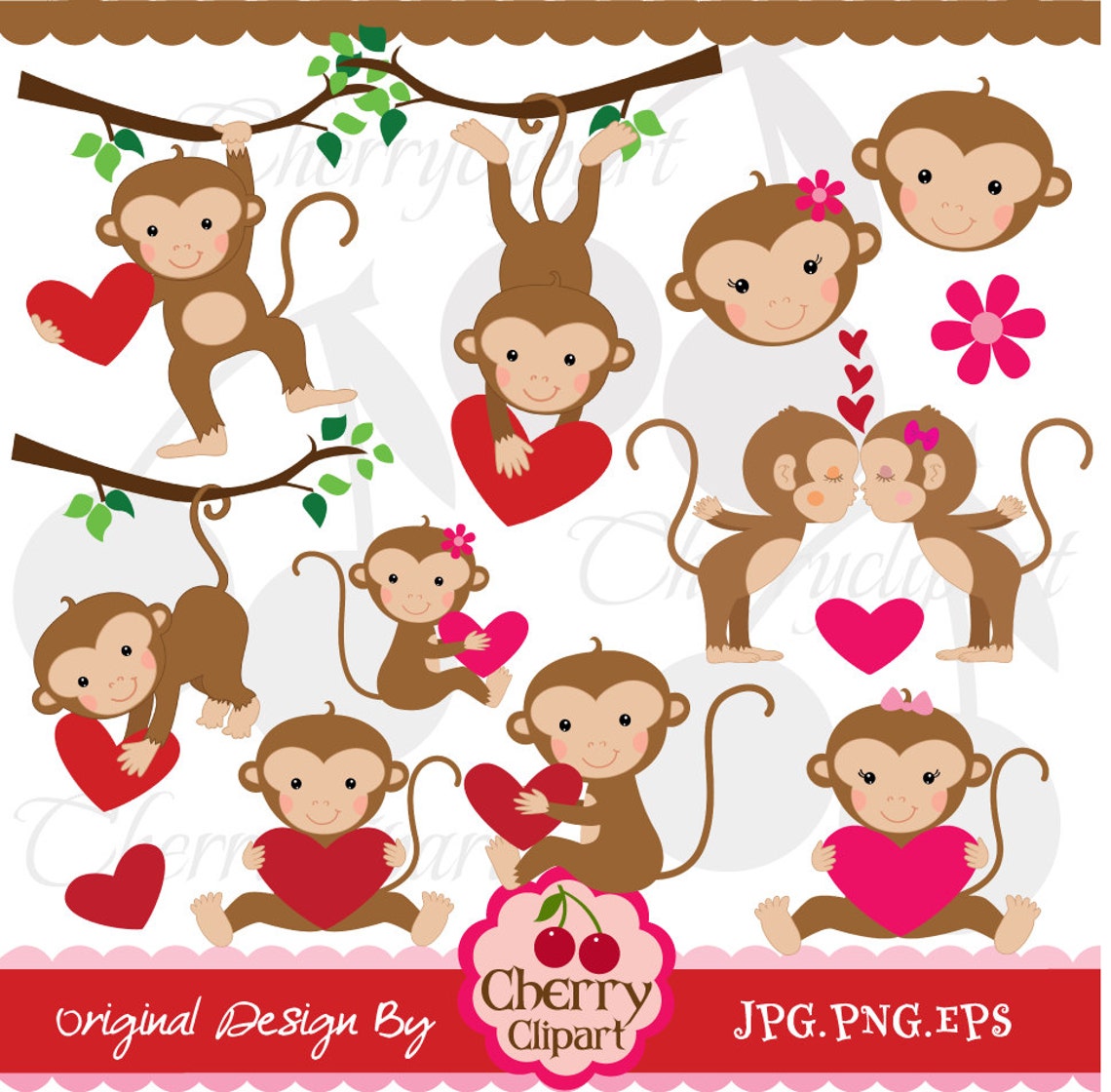Monkey Love Digital Clipart Set-personal and Commercial Use-paper ...