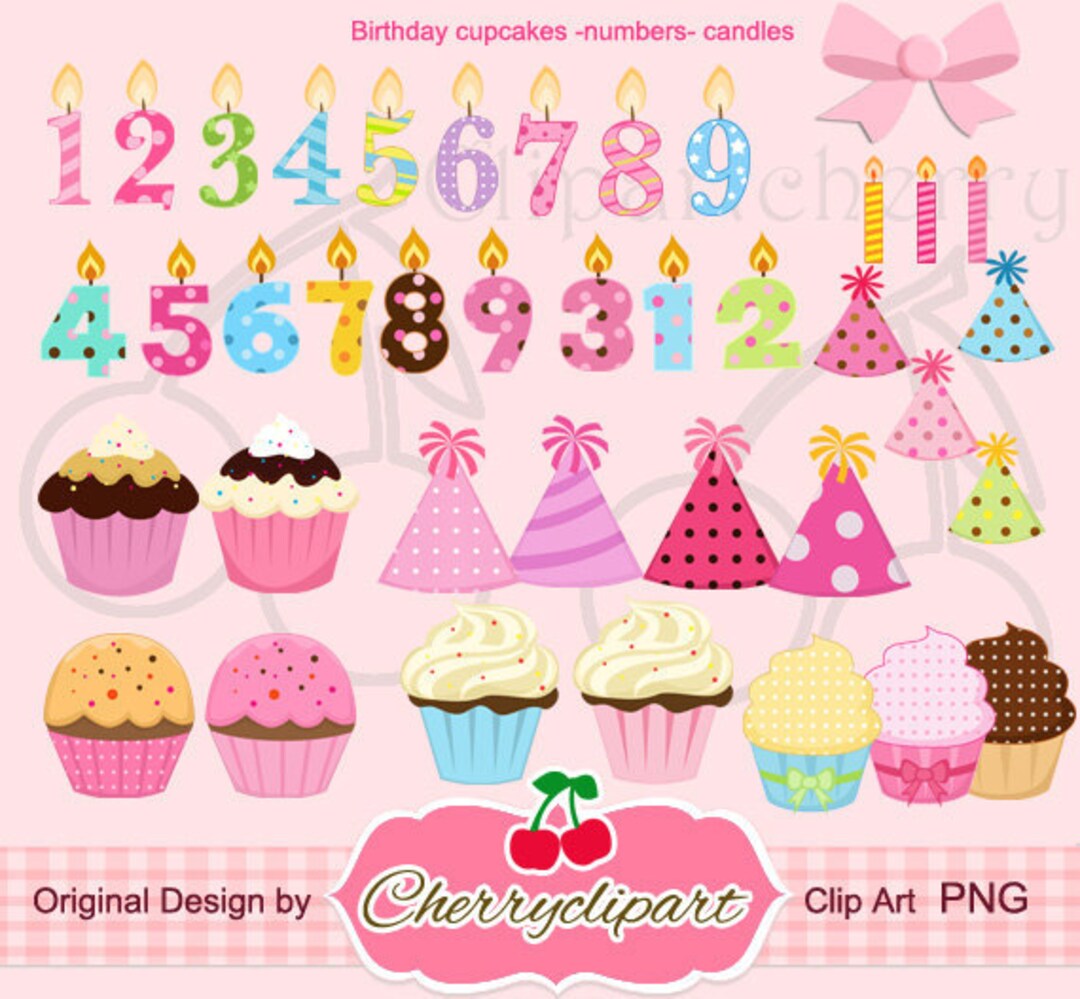 Birthday Cupcakes and the Number Candles Clipart Set for -personal and ...