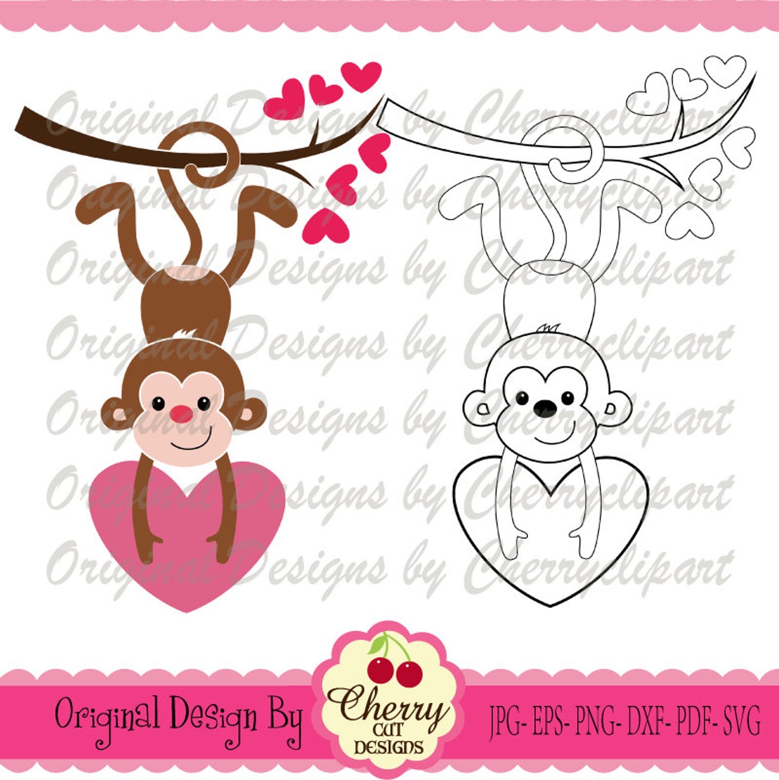 Monkey SVG DXF Valentines' Day Monkey with heart SVG | Etsy