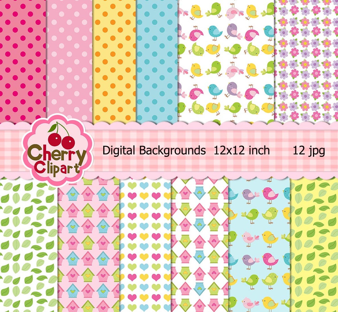 Little Birds Matching Digital Papers for Card Design, Scrapbooking, and ...