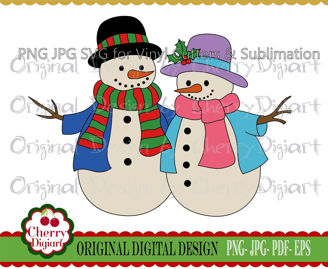 Snowman and Snow Lady, Snowman Couple Svg Png Jpg Silhouette & Cricut ...
