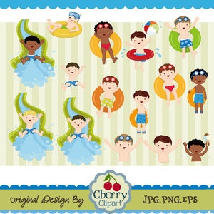 Pool Party Swim Boys Digital Clipart Set -personal and Commercial Use ...