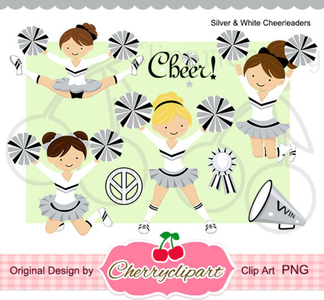 Silver & White Cheerleader Digital Clipart Set for -personal and ...