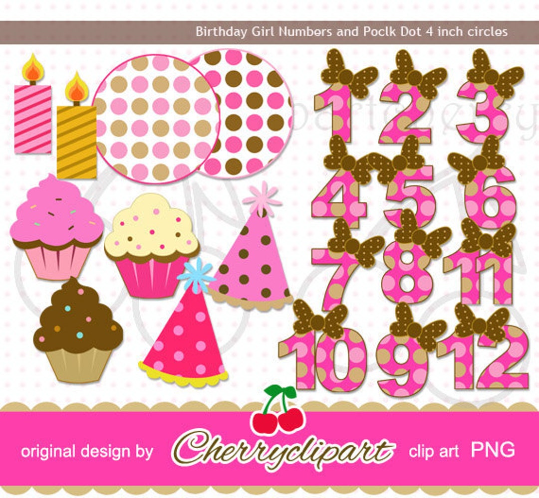 Birthday Girl Polkadot NUMBERS Digital Clipart Set For-personal and ...