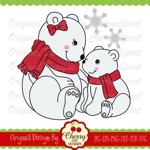 Polar Bear Mom and Baby Svg Silhouette & Cricut Cut Files, Polar Bear ...