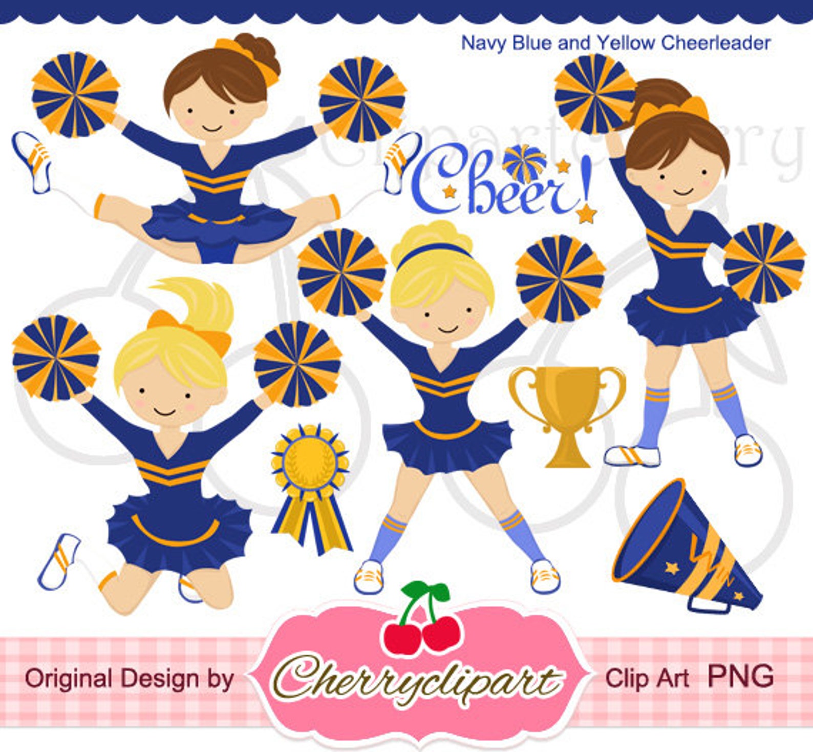 Navy Blue and Yellow Cheerleader Digital Clipart Set for - Etsy