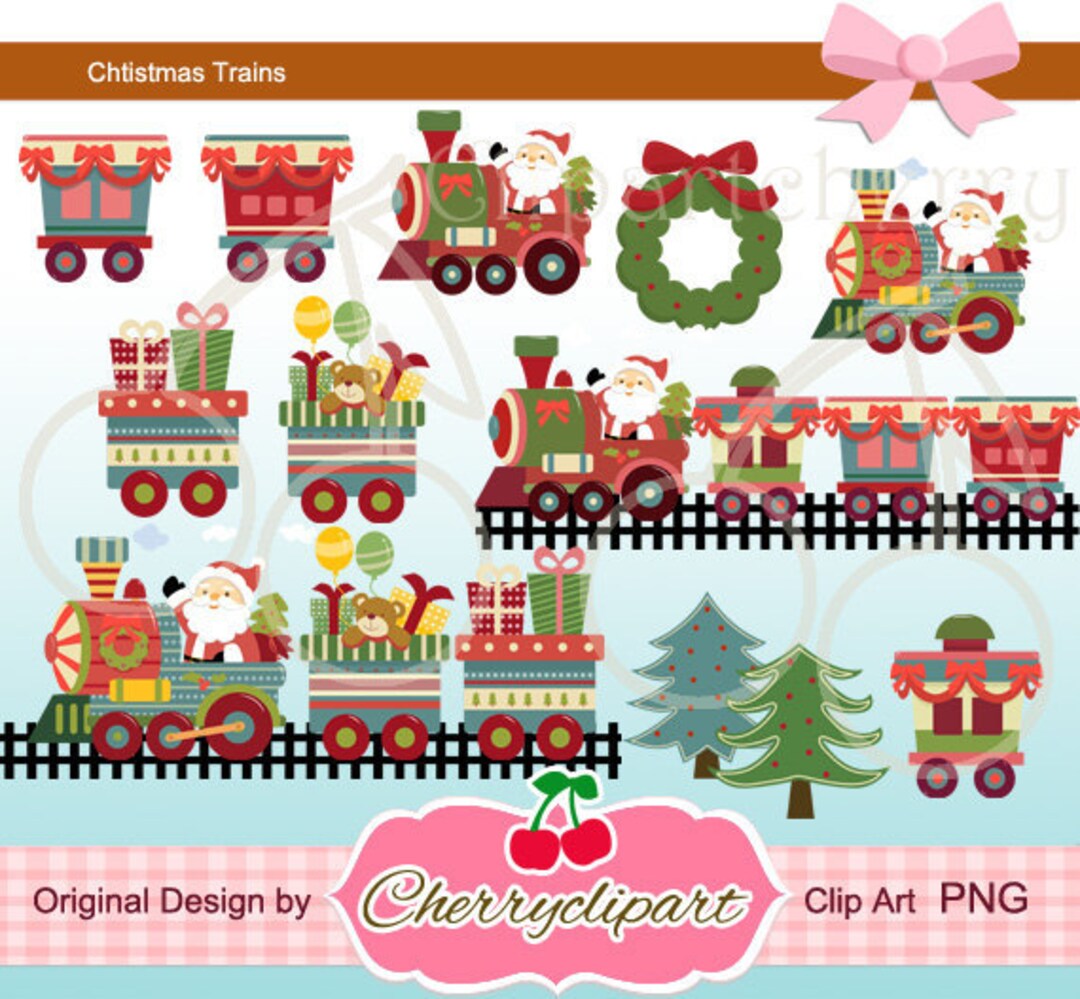 Santa Claus and Christmas Train Digital Clipart Set For-personal and ...