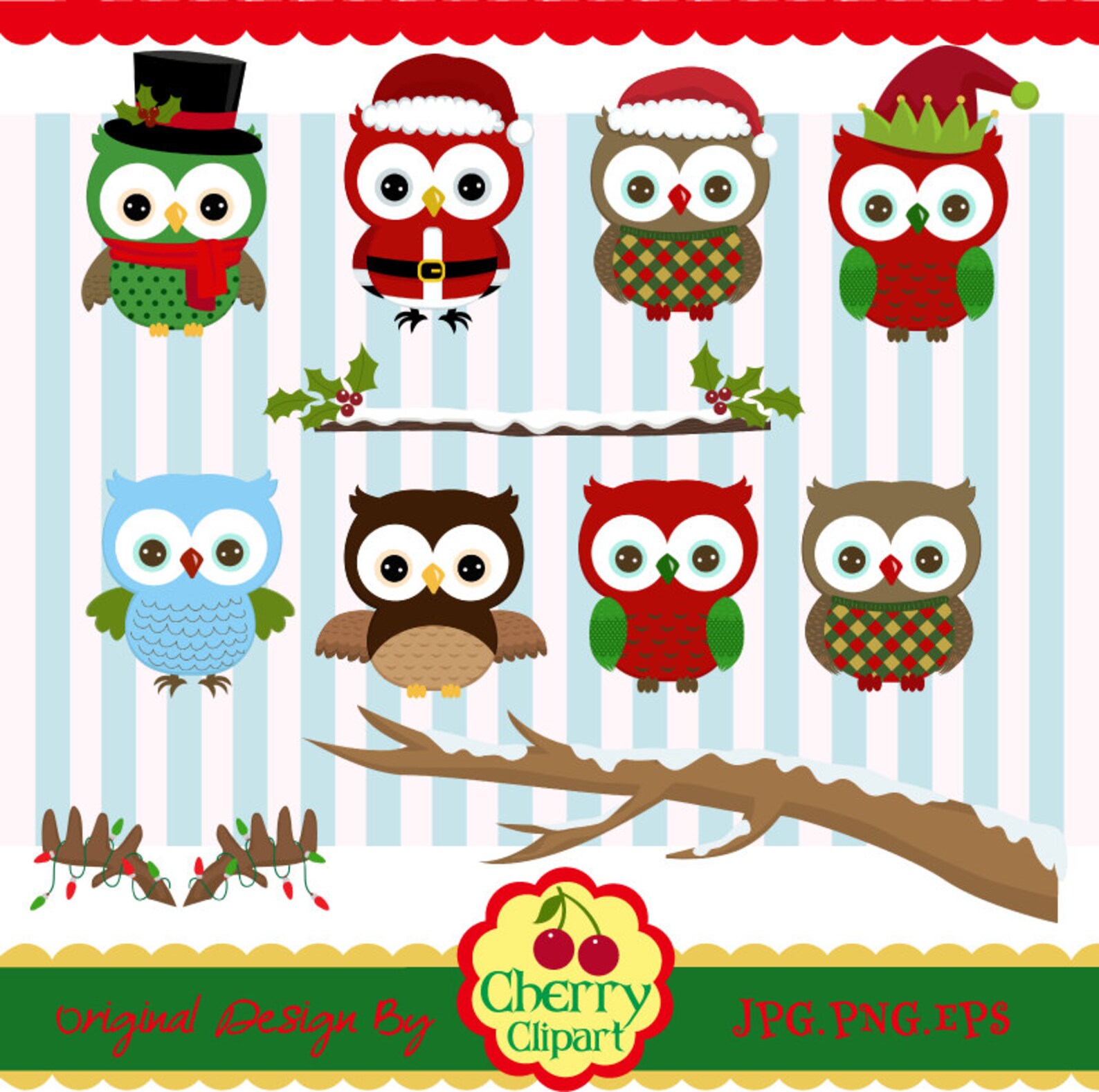 Christmas Owls Clip Art 02Christmas ClipartOwls Digital Clip | Etsy