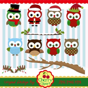Christmas Owls Clip Art 02,christmas Clipart,owls Digital Clip Art ...